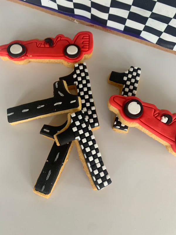 Race car cookie set with age – Boss Bakes